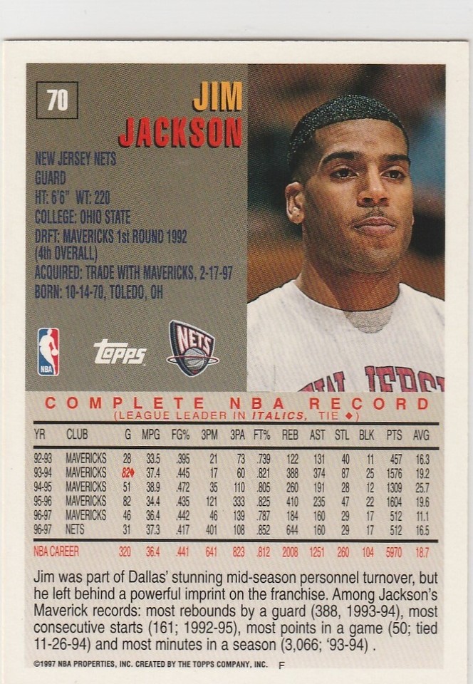 1997-98 Topps Minted in Springfield, Mass #70 Jim Jackson 050-D | eBay