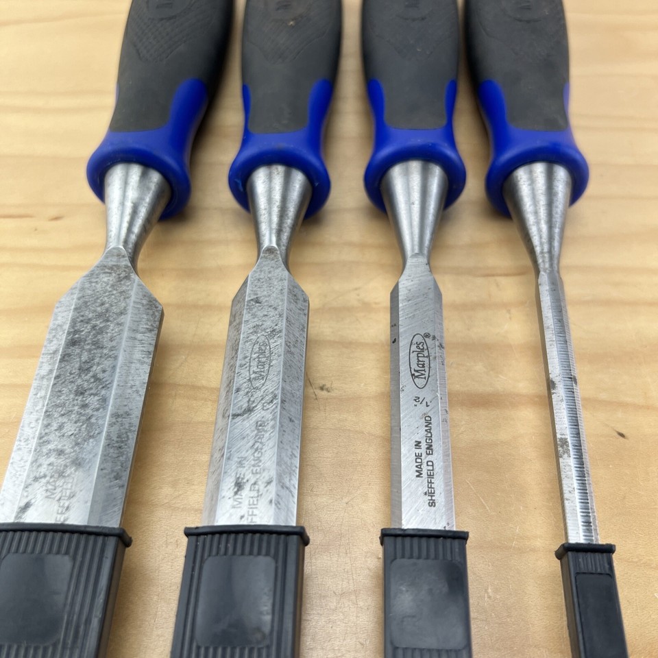 Marples 5 Piece Blue Cushion Handle Bevel Edge Paring Chisel Set Sheff ...