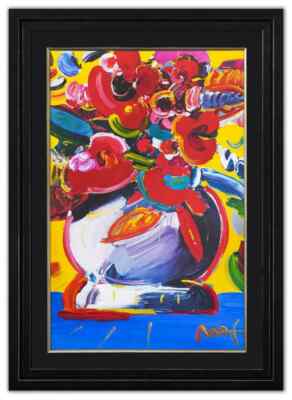 PETER MAX Flowers Unique ORIGINAL Painting Hand signed FRAMED With COA ...