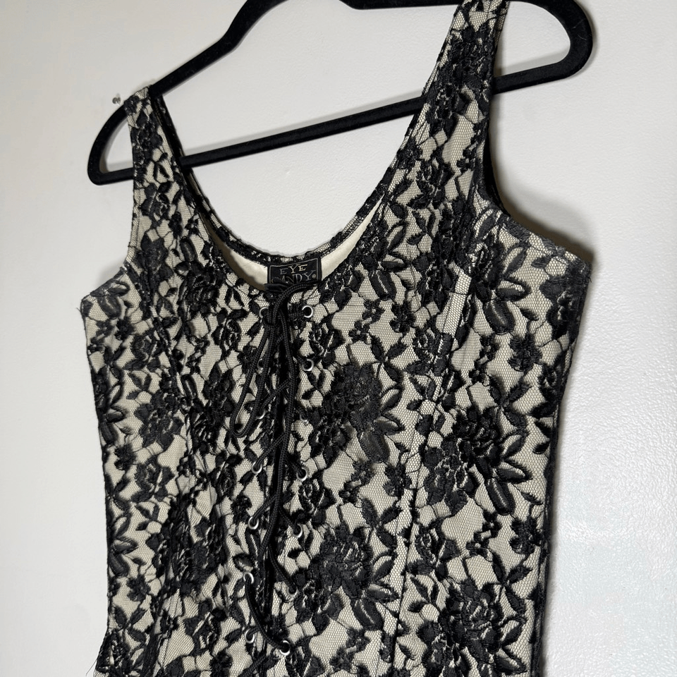 Vintage Y2K Eye Candy Black Lace Corset Tank Y2K Gothic Lace-Up Top | eBay