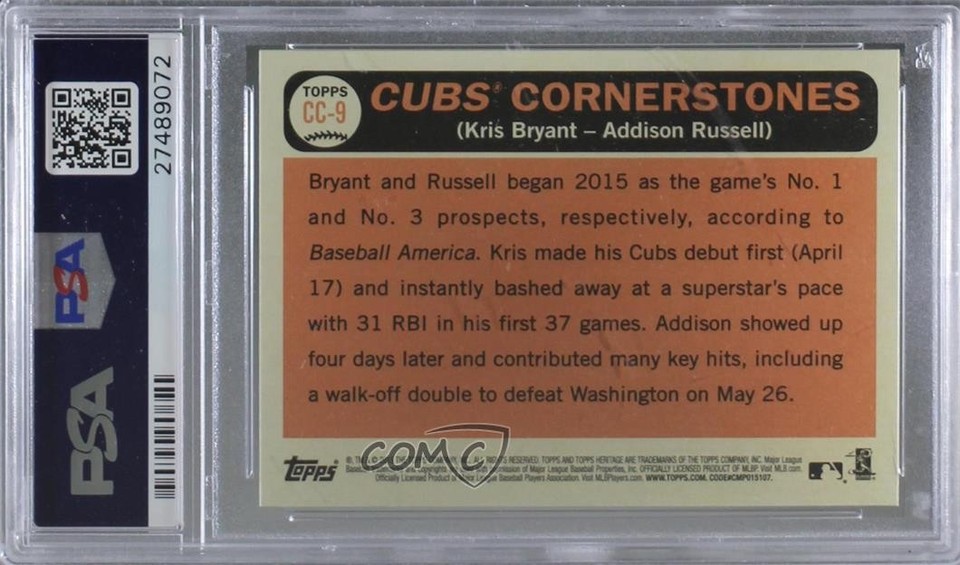 2015 Heritage High Number Combo Cards Kris Bryant Addison Russell PSA ...