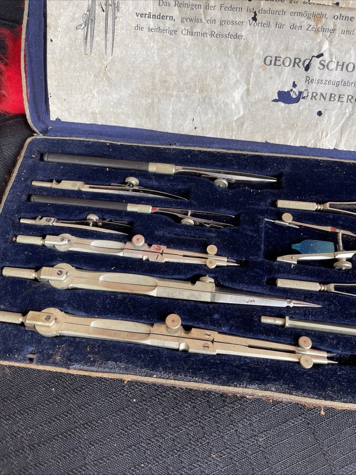 German Precision Drafting Drawing Set in Case 12 Piece - Schenner ...