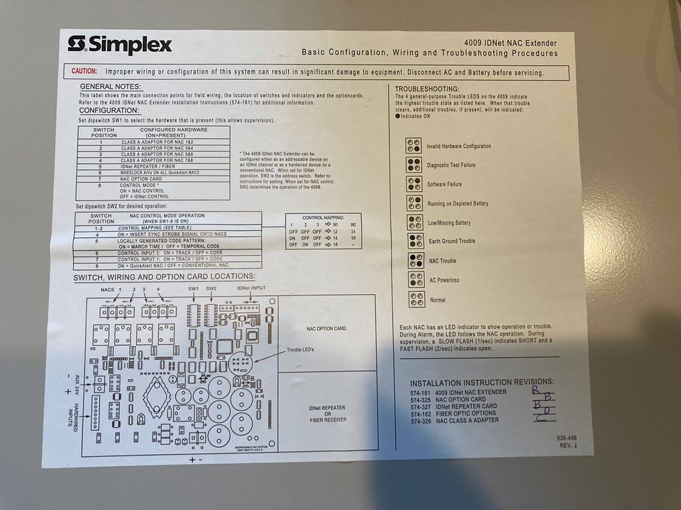 **USED**Simplex 4009 IDNet nac extender panel. 4009-9201 | eBay