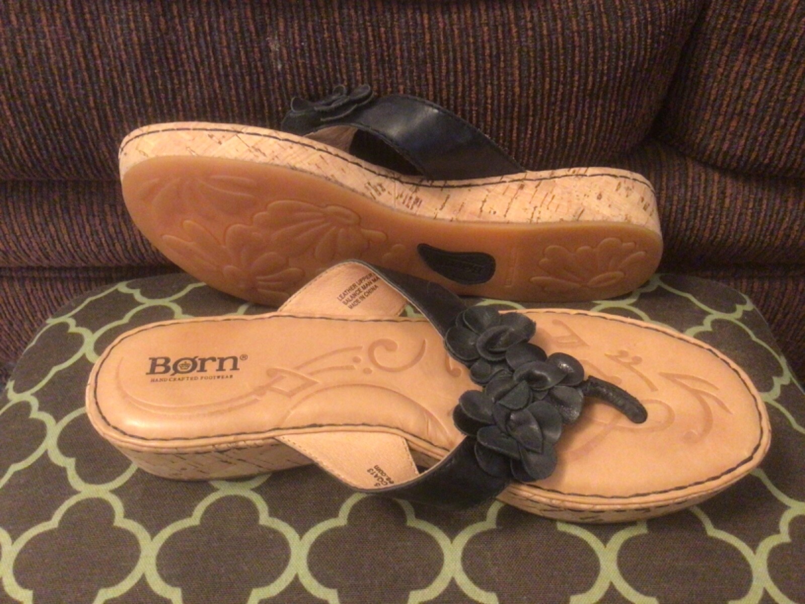 Women's Born Kornelia Wedge Slide Flip Flops Shoes 9/40.5 Black Floral ...