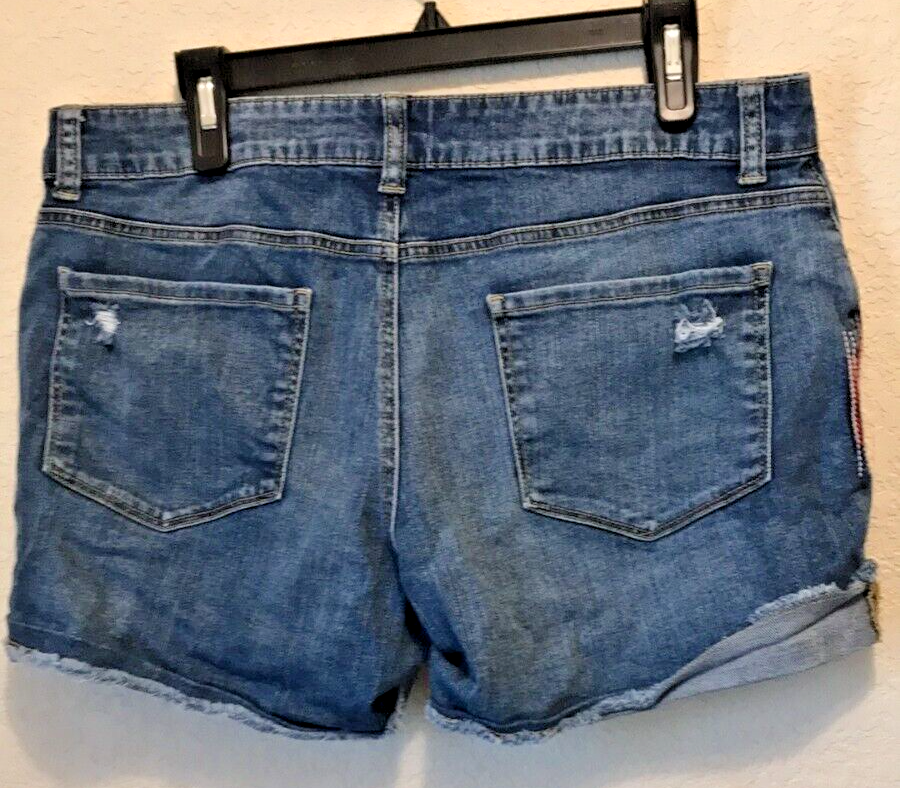 Faded Glory Cuffed Cutoff Jean Shorts Embellished & Distressed Size 12 ...