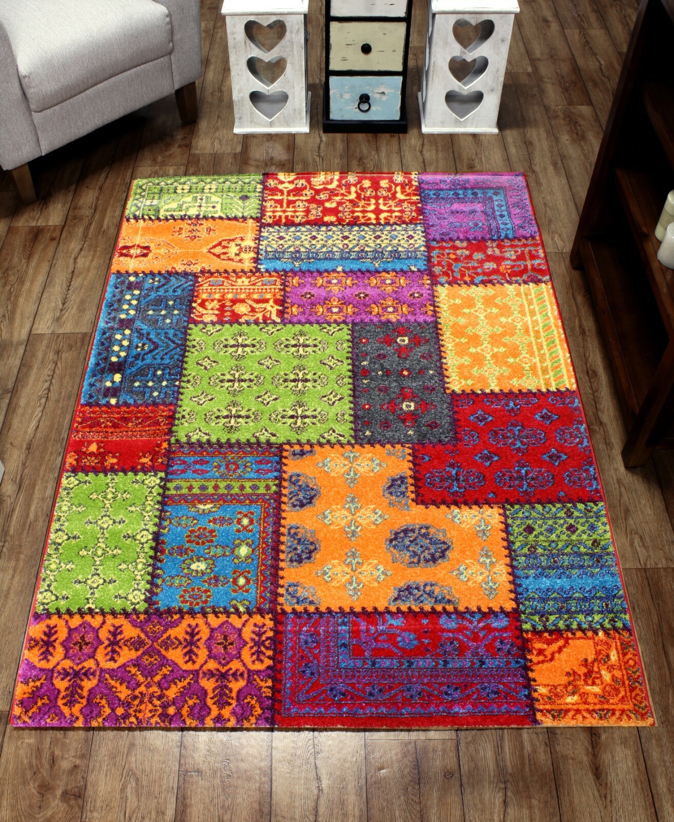 Large Rainbow Rug 120 x 170 MultiColour Bright Vivid Design Children's ...