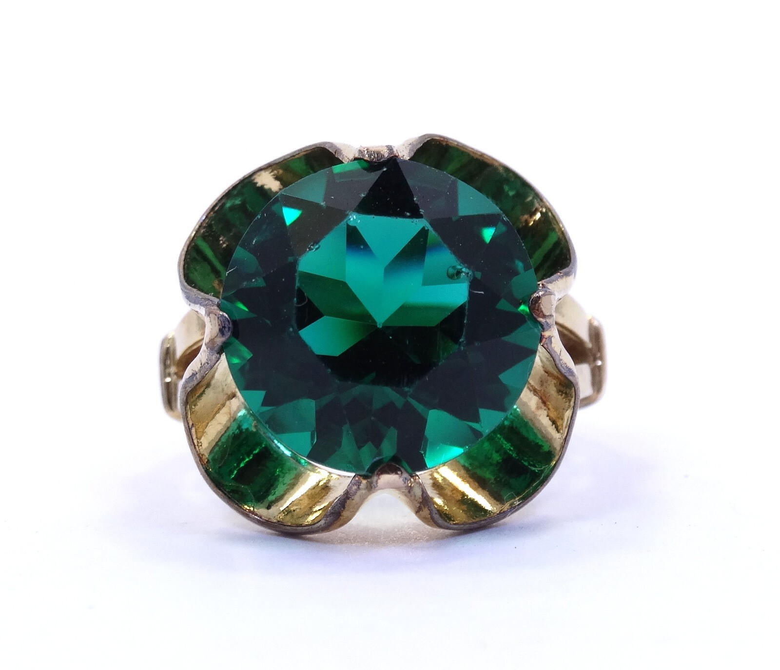 Vintage CLARKS & COOMBS Faux Green Emerald 10K Gold F… - Gem