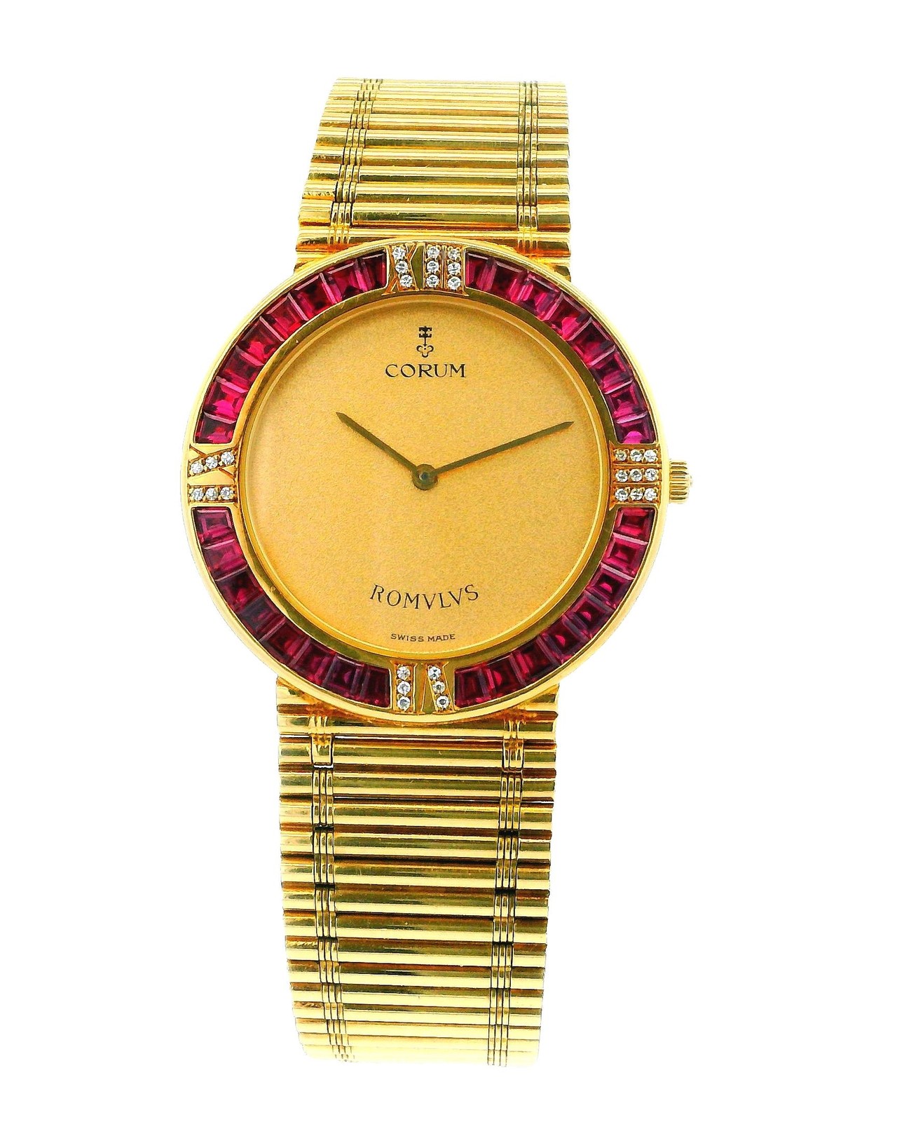 Corum Romulus 18K Yellow Gold Ruby Bag Bezel Reeded L… - Gem