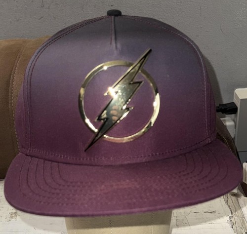 The Flash Hat Cap Snap Back Purple Gold Lightning Logo Mens One Size ...