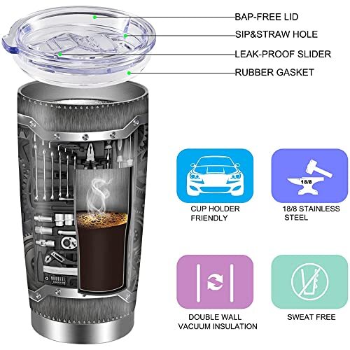 Mechanic Tumbler Cups For Men 20oz Mechanic Coffee Tumbler Mens Coffee ...