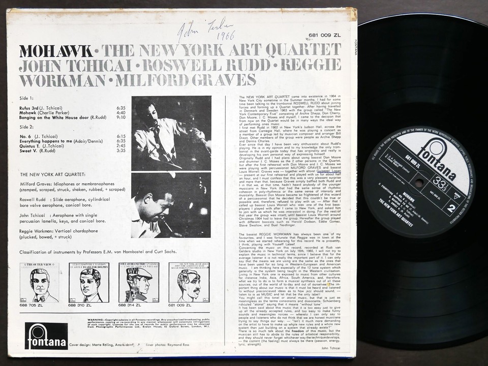 THE NEW YORK ART QUARTET Mohawk LP FONTANA 681 009 ZL NLD 1965 Free ...