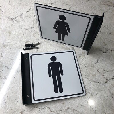 Men and Women's restroom projecting sign bundle, 6" x 6" corridor 2 ...