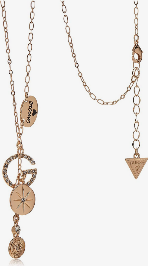 New GUESS by Marciano G Logo Amore Rhinestone Charm Necklace Gold Tone ...