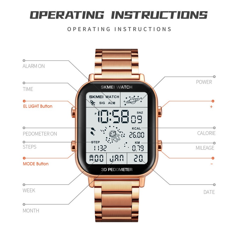 SKMEI Sport Watch Men Astronaut Dial Digital Wristwatch Male Steel LED ...