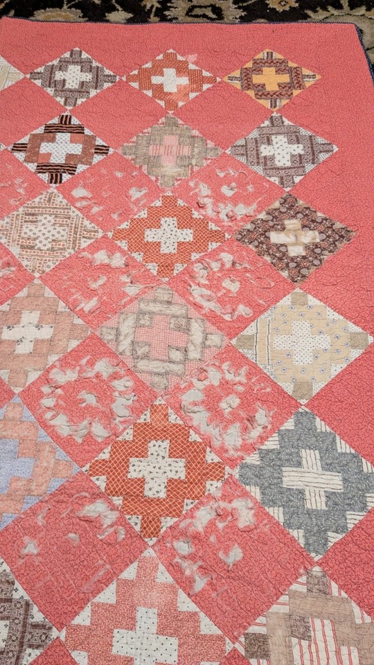 Antique Early Primitive Country Hand Stitched Red Patched Quilt 73" | eBay