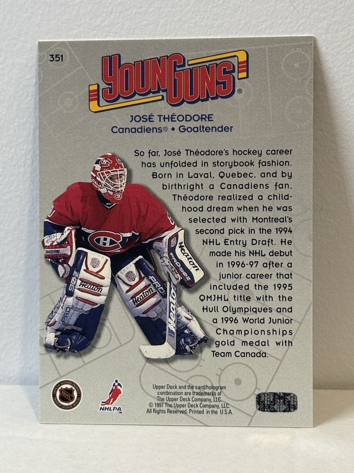 🏒JOSE THEODORE - Young Guns - 1996-97 Upper Deck Collector's Choice ...