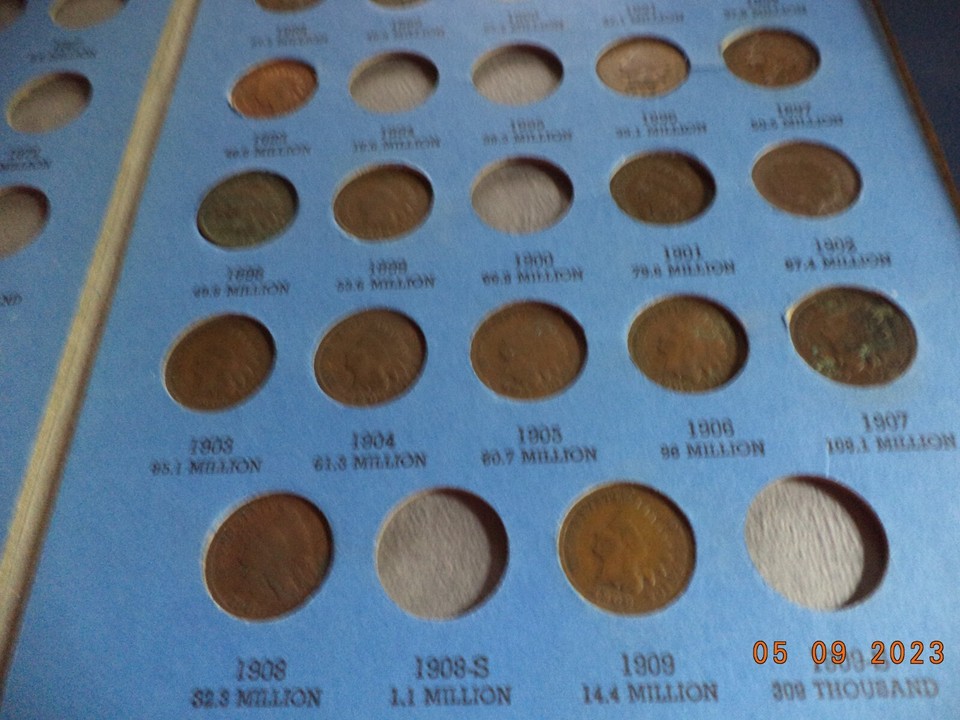 Indian Head cent collection in Whitmer folder with 22 coins, inc. 1879 ...