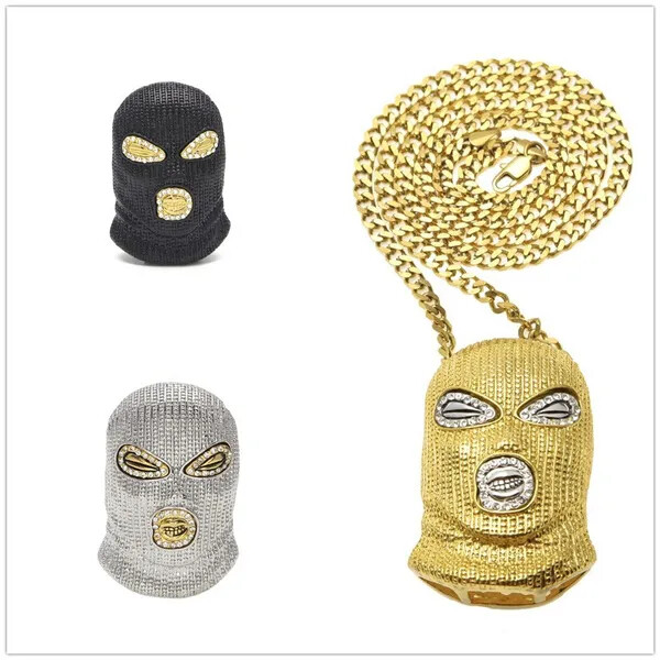 Hip Hop Iced Black Goon Mask Man Pendant & 4mm 24" Miami Cuban Chain ...