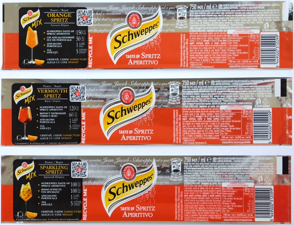 Collectible SCHWEPPES MIX Bottle Labels Set – 27 pcs 750ml Ukraine 2024 ...