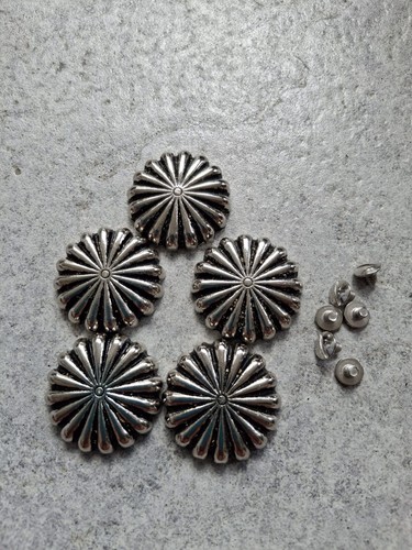 WESTERN ANTIQUED 1-1/2" SET 4 PCS NICKEL PINWHEEL CONCHOS WITH SCREWS ...