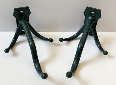 VINTAGE PAIR LARGE METAL 3 PRONG WALL HOOKS BLUE HAMMERED INDUSTRIAL ...