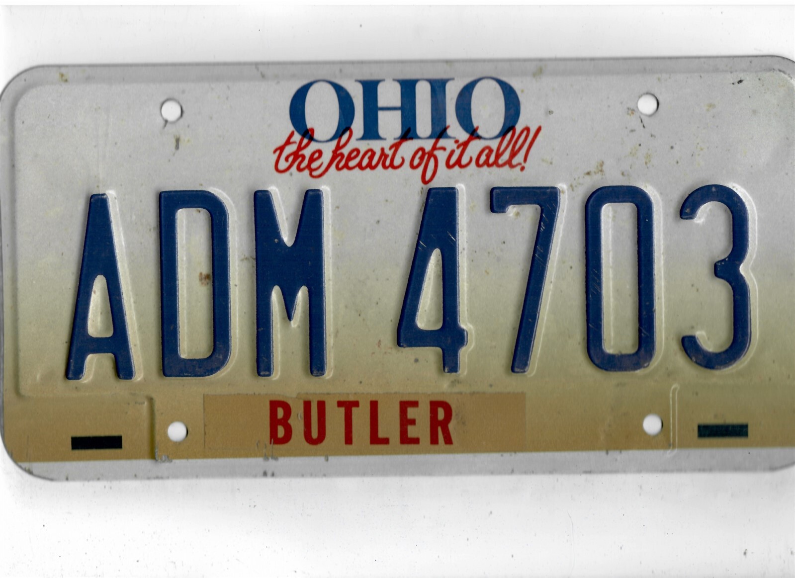 OHIO passenger license plate "ADM 4703" ***BUTLER*** | eBay
