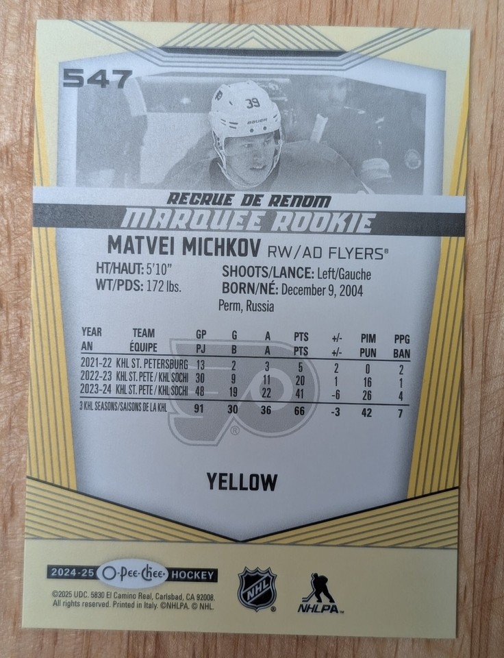 2024 25 O Pee Chee Yellow #547 Matvei Michkov Marquee Rookie | eBay