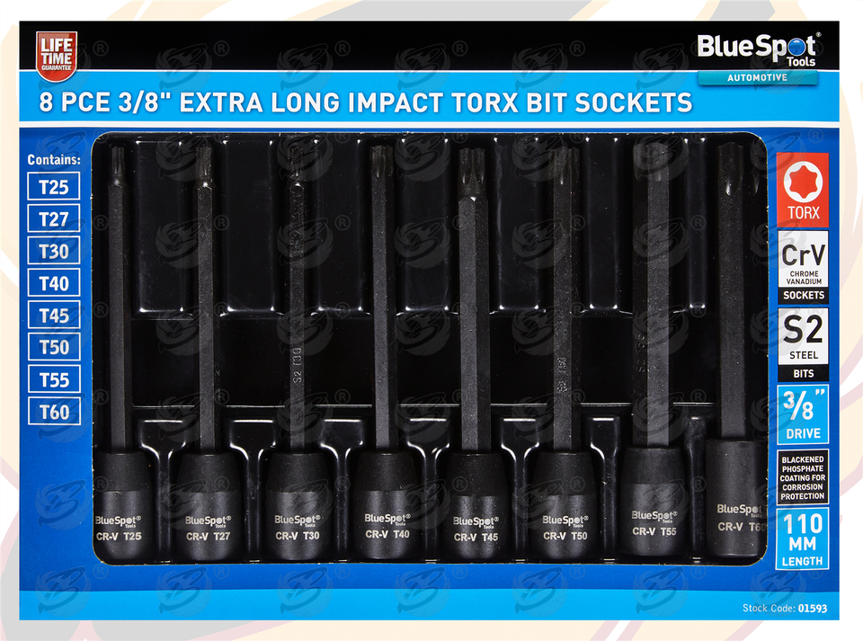 Extra Long Impact Torx Bit Sockets Set 3/8" Drive Impact T25-T60 S2 CRV ...