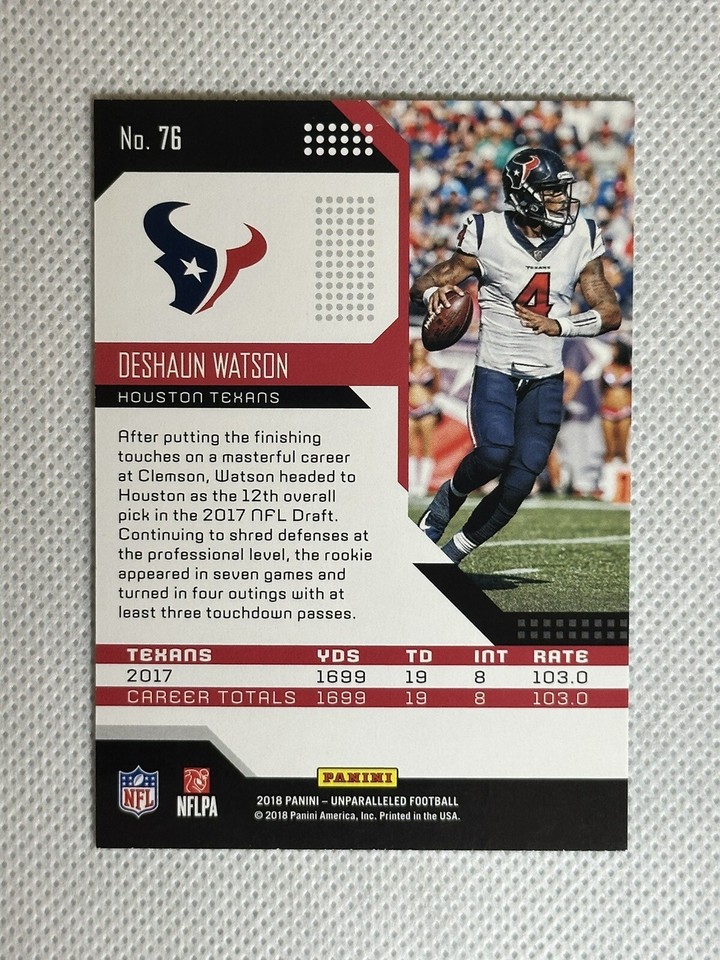 2018 Panini Unparalleled Deshaun Watson #76 Holo Football Card Houston ...