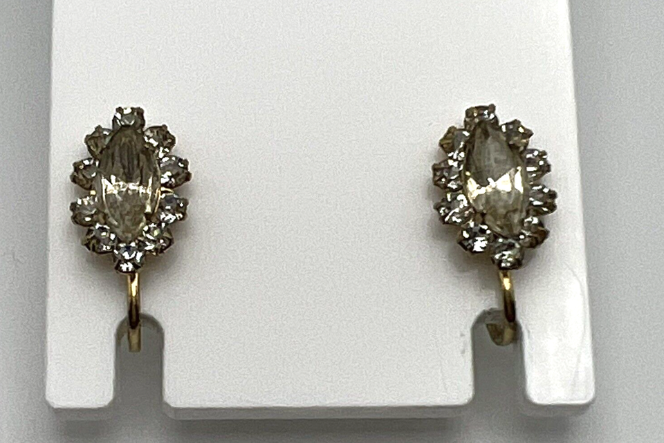 Vintage Gold Toned Twist Earrings Clear Rhinestones .75" | eBay