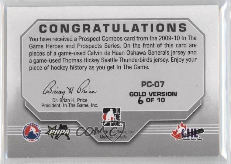 2009-10 ITG Heroes and Prospects Gold /10 Calvin de Haan Thomas Hickey ...