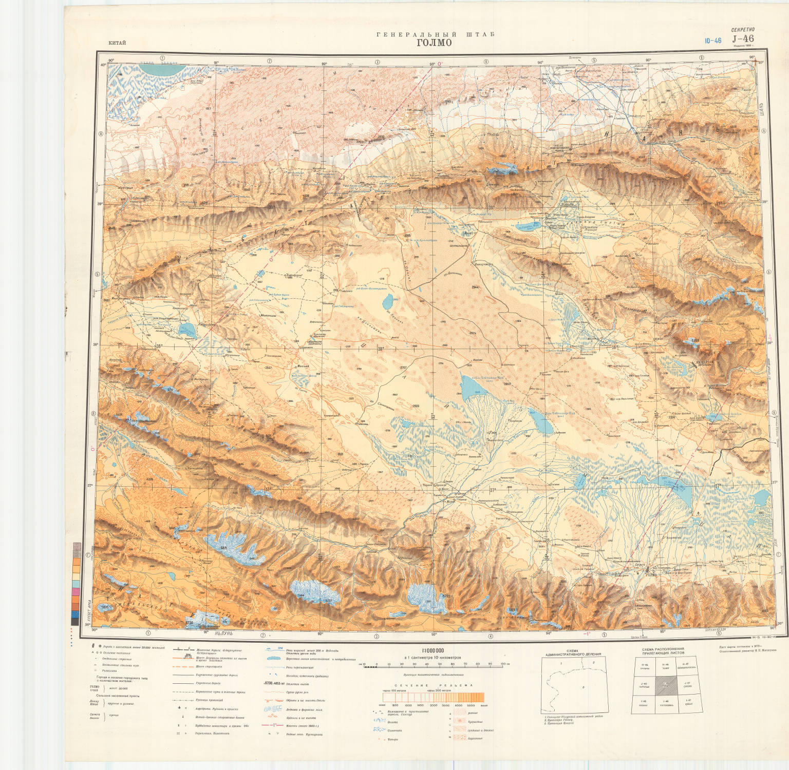 Russian Soviet Military Topographic Maps – GOLMUD (China), 1:1Mio, ed ...