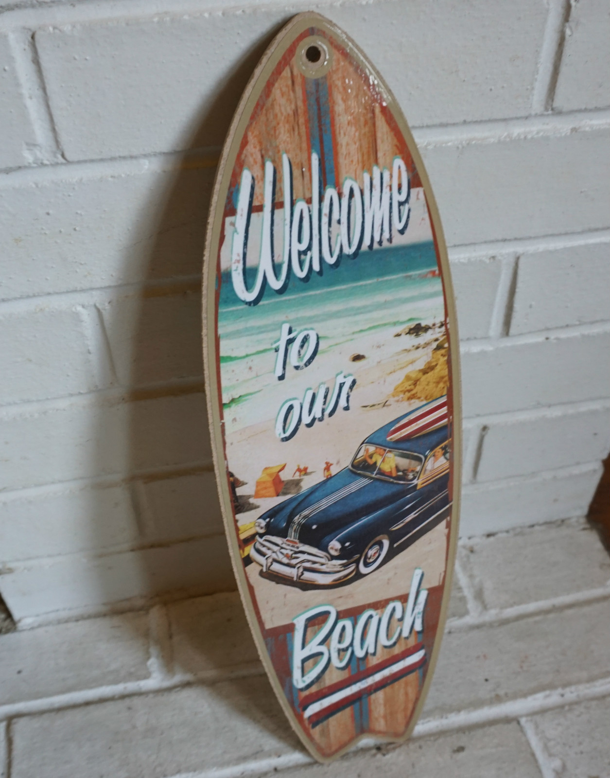 Welcome To Our Beach Sign Vintage Woody Surfing Surfboard Rustic Wood ...