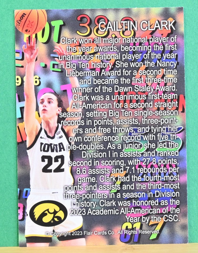 2023 RC Caitlin Clark Iowa Hawks Flair Hot Numbers Basketball Card | eBay