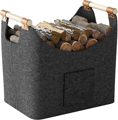 57L Log Basket Fire Wood Storage Felt Fireplace Kindling Box Crate ...