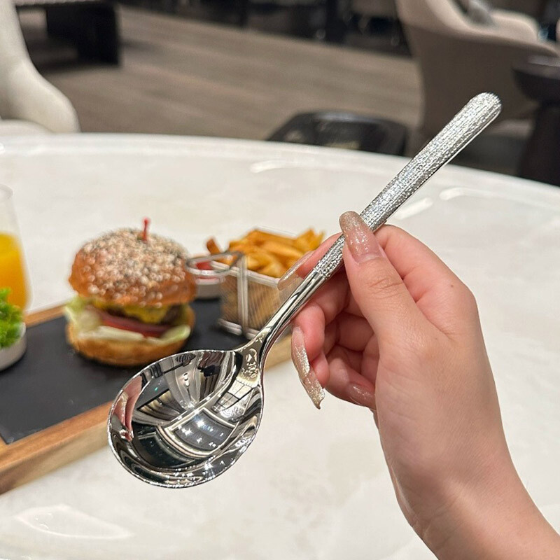 S/L Stainless Steel Spoon Western Style Long Handled Spoon Dessert ...