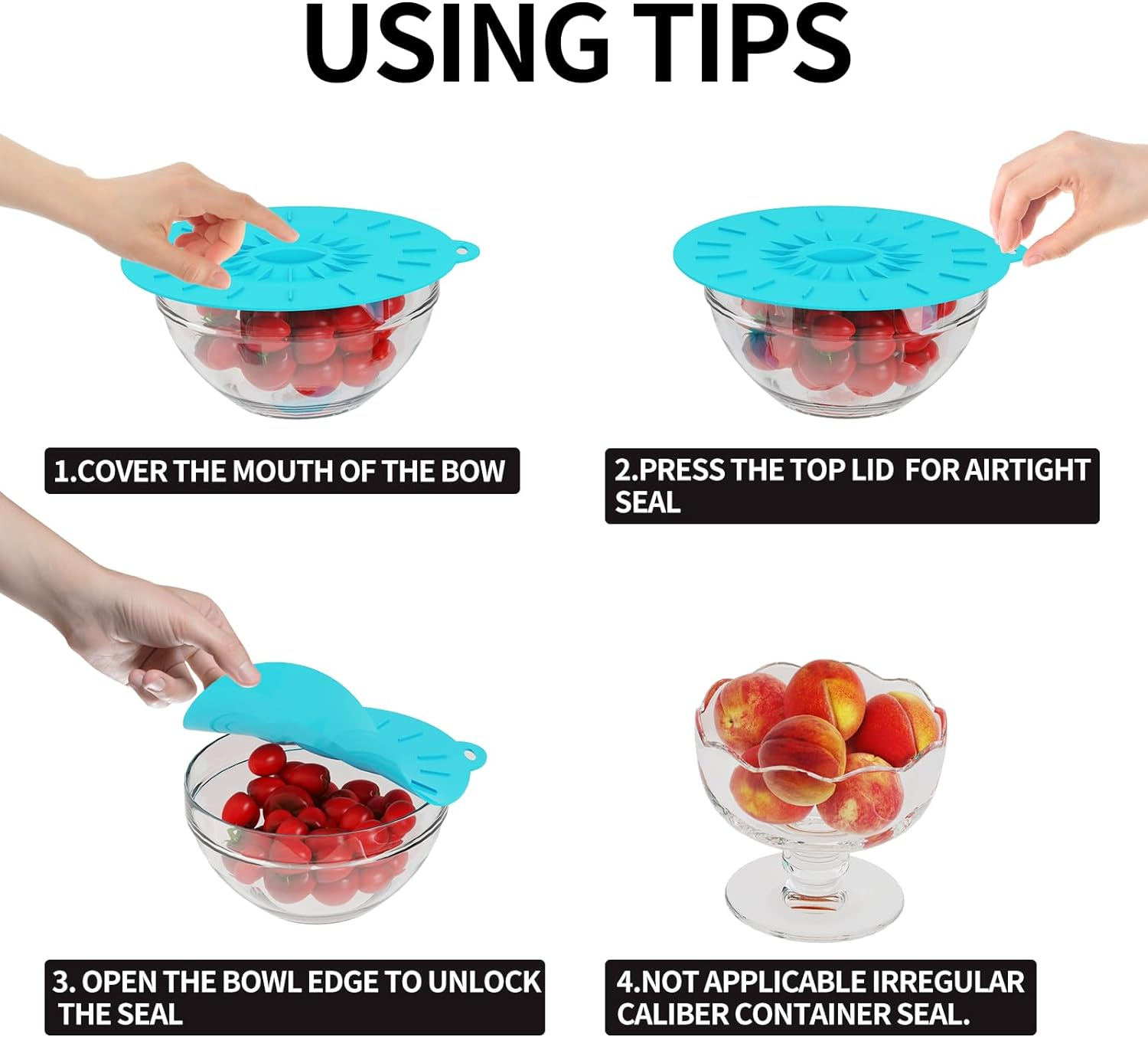 7 Pack Silicone Lids, Microwave Splatter Cover, 5 Sizes Reusable Heat ...