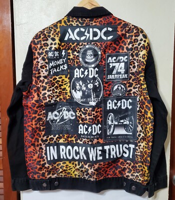 AC/DC Leopard Print Album Titles Denim Jean Jacket Unisex Size Large | eBay