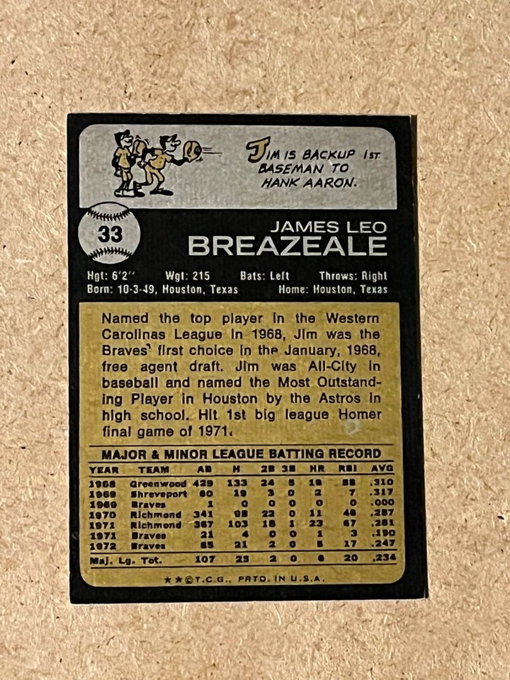 1973 Topps Jim Breazeale #33 EX | eBay