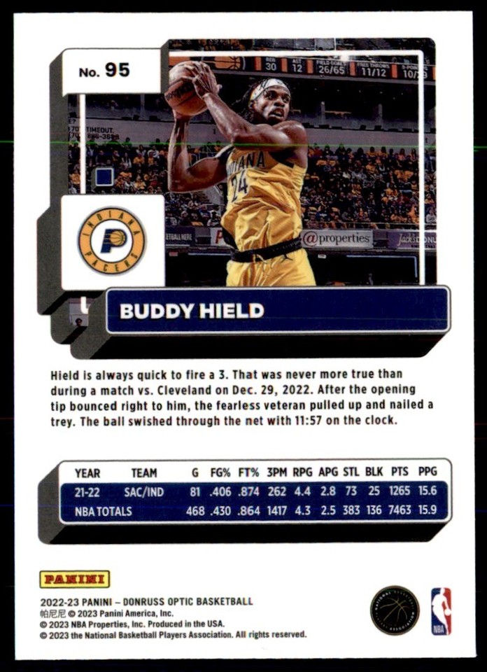 2022-23 Panini Donruss Optic Basketball Base Card #95 Buddy Hield | eBay