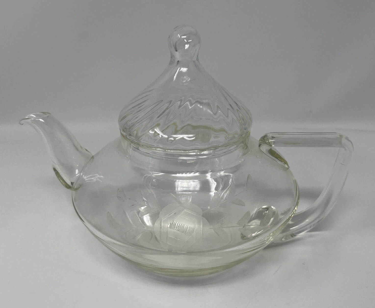 Vintage Clear Etched Glass Pyrex Tea Teapot Kettle Flower Leaves ...