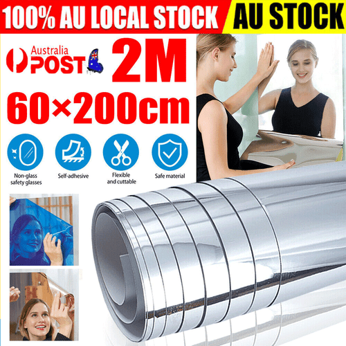 2M/Sheet Mirror Tile Wall Sticker Self-Adhesive Bathroom Stick On Art ...