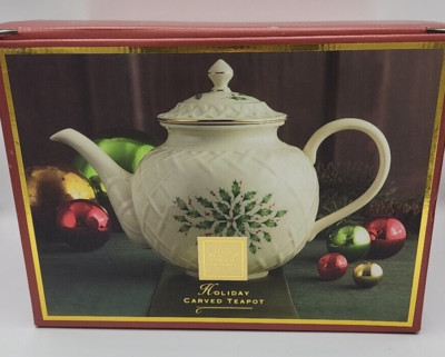 Lenox Holiday Teapot And Lid Fine China Christmas Holly | eBay