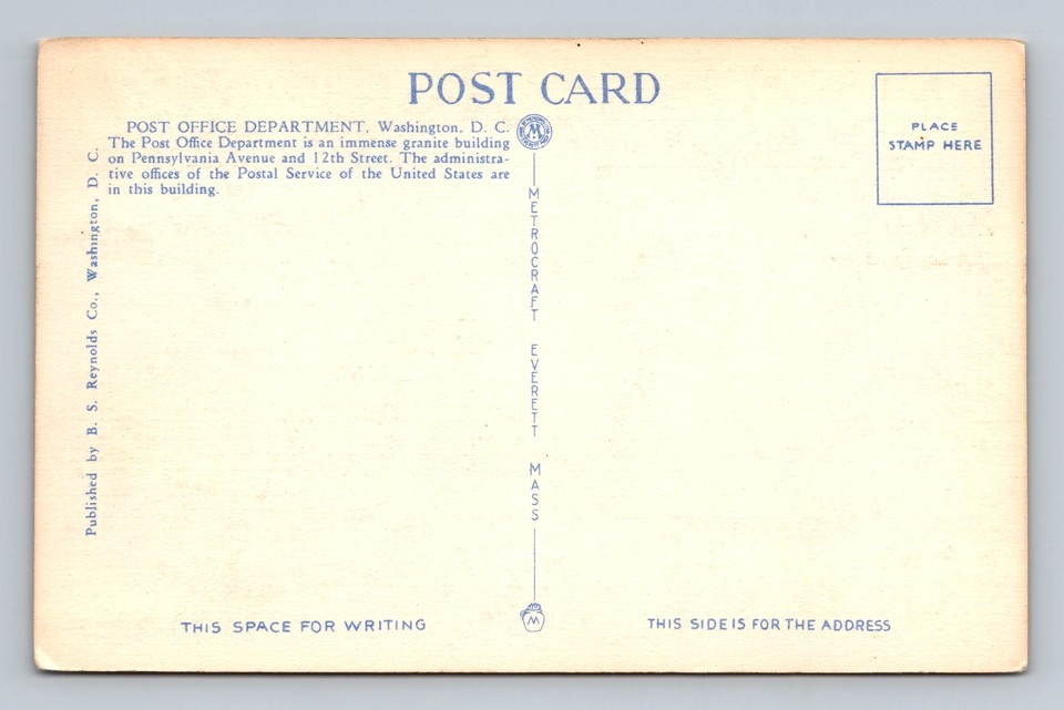 Washington DC U.S Post Office Department Vintage Postcard Souvenir ...