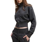 Women's Fleece Zip Up Cropped Hoodie Workout Jacket Long Sleeve ...