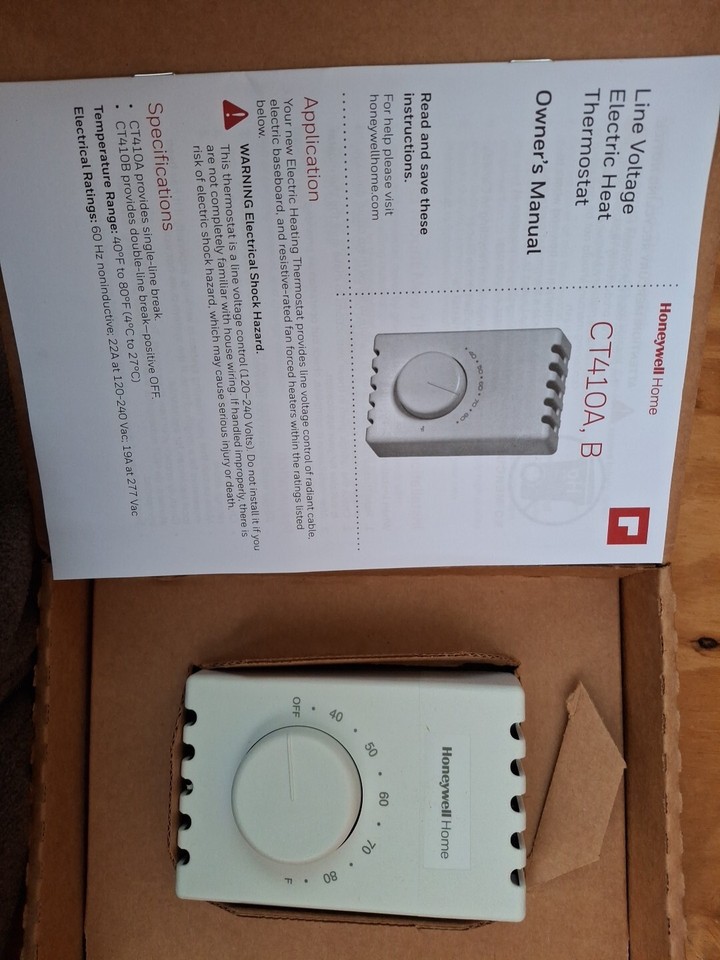 Honeywell CT410B Non-Programmable Thermostat Electric Heat Control ...