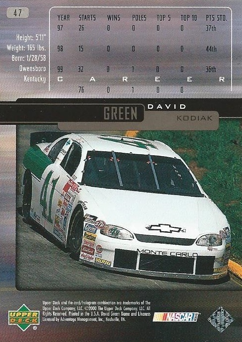 DAVID GREEN AUTOGRAPHED SIGNED 2000 UPPER DECK RACING NASCAR PHOTO ...