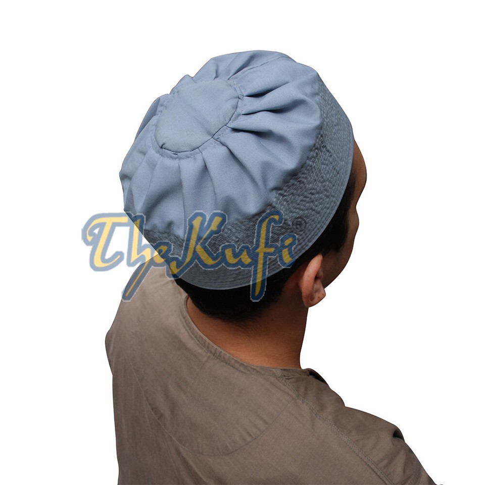 Islamic Kufi Prayer Cap Plain Grey Pleated-top Fabric Peci Muslim ...
