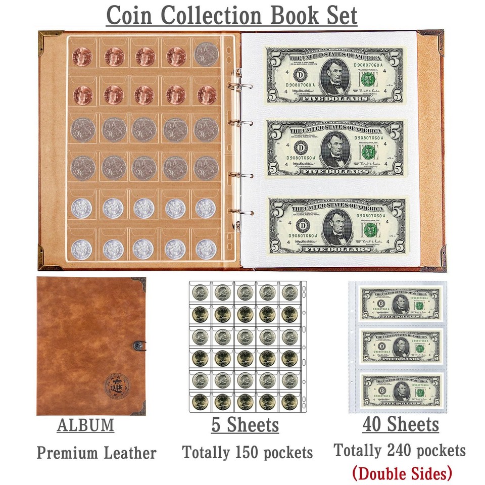 Coin Collection Book Holder for Collectors,150 Pockets Coin Collecting ...