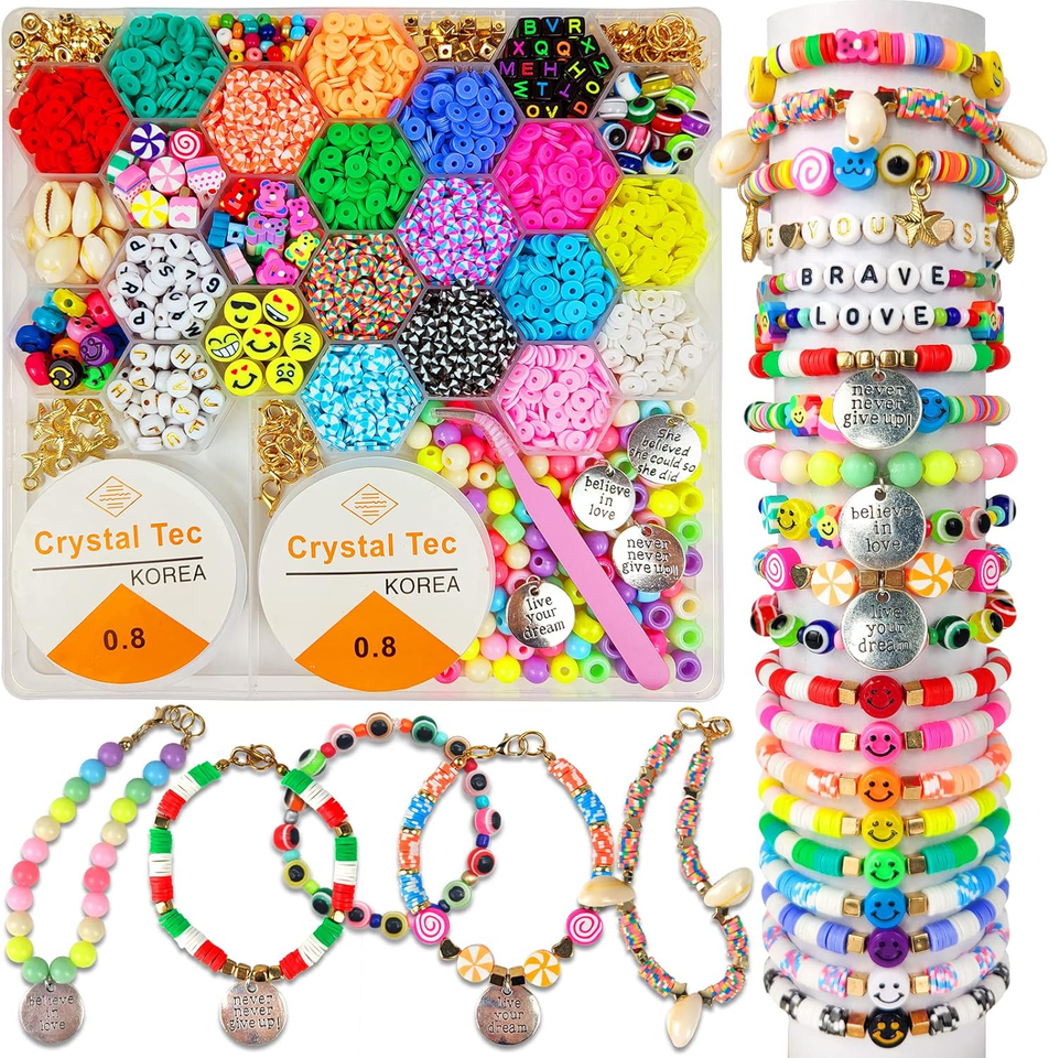 Clay Beads Arts and Crafts Kit for Jewelry Making, with Smiley Letter ...